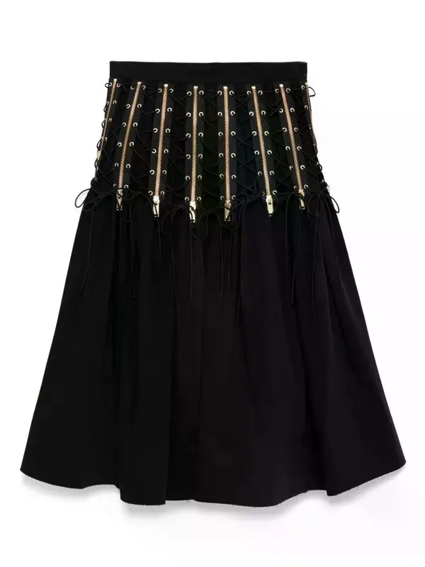 Undercover Zipped Lace-up Midi Skirt - Black