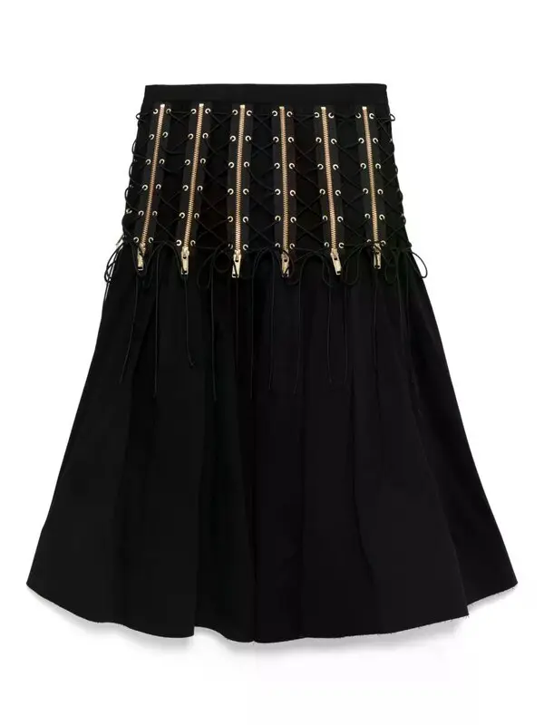 Undercover Zipped Lace-up Midi Skirt - Black