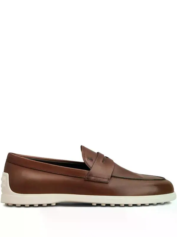 TOD'S Penny Bar Loafers With Embossed Logo - Brown