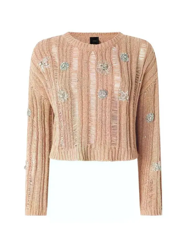 Pinko Embellished Distressed Knit Top - Brown