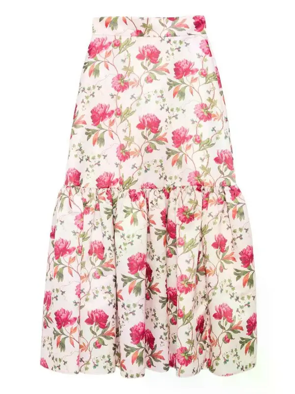 GIADA CURTI Floral Print Ruffle Hem Skirt