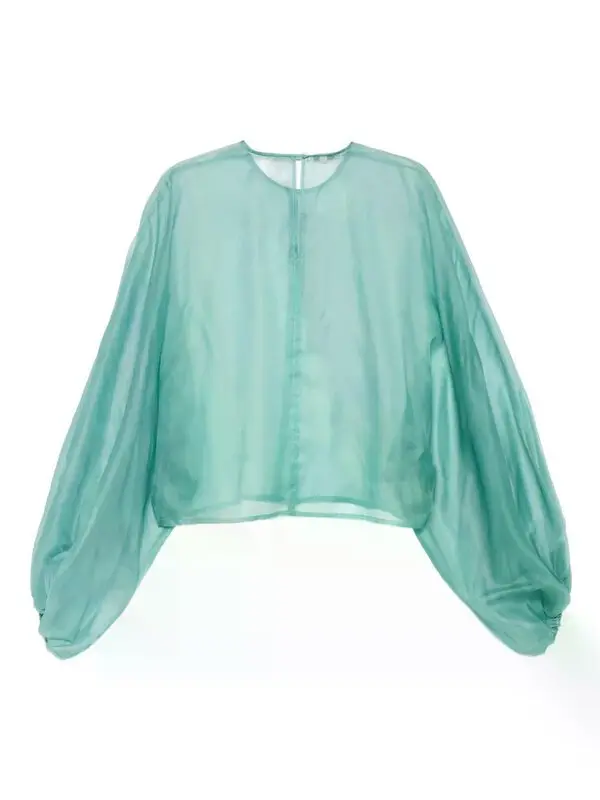 GIADA CURTI Balloon Sleeve Sheer Top - Green
