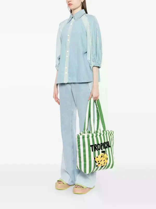 Farm Rio Striped Tropical Banana Tote Bag