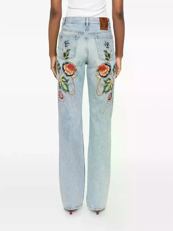 Valentino Garavani Straight Leg Embroidered Jeans - Blue