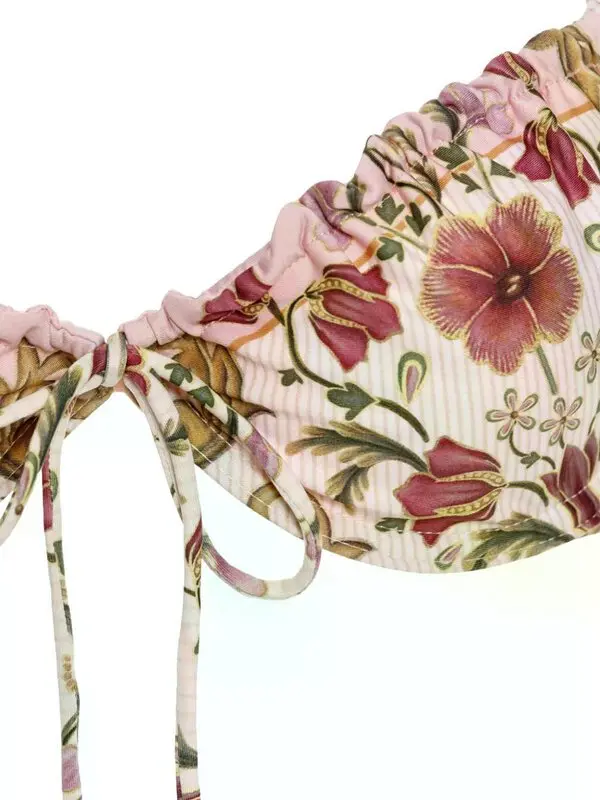 Agua Bendita Lupita Ruffled Floral Bikini Top - Neutrals