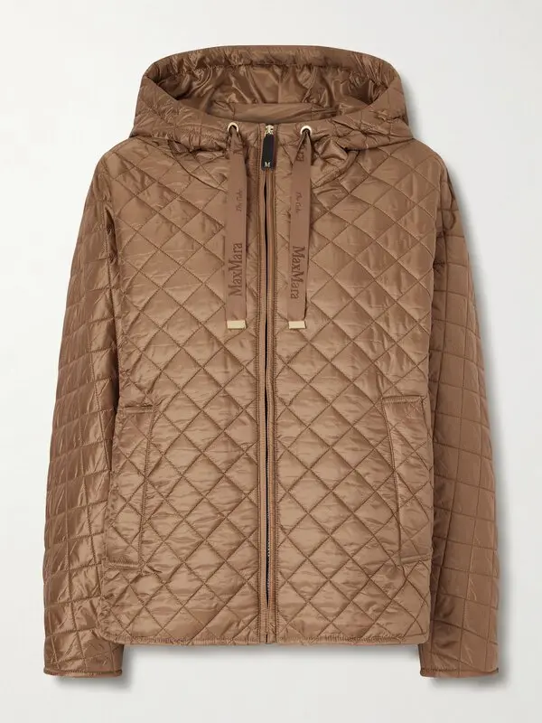 Max Mara Padded Quilted Hooded Jacket - Brown