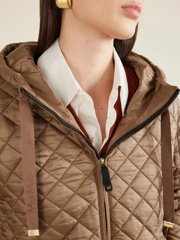 Max Mara Padded Quilted Hooded Jacket - Brown