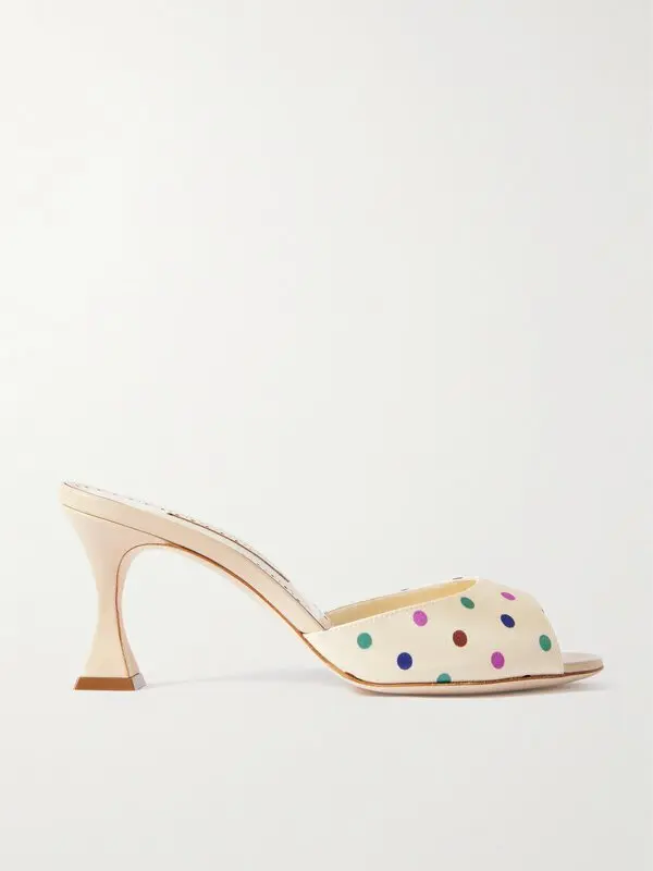 Manolo Blahnik Polka-dot Silk-satin Mules - Neutrals