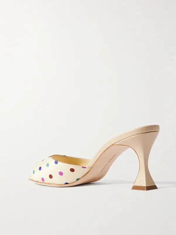 Manolo Blahnik Polka-dot Silk-satin Mules - Neutrals
