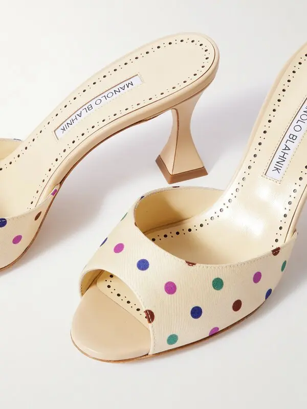 Manolo Blahnik Polka-dot Silk-satin Mules - Neutrals
