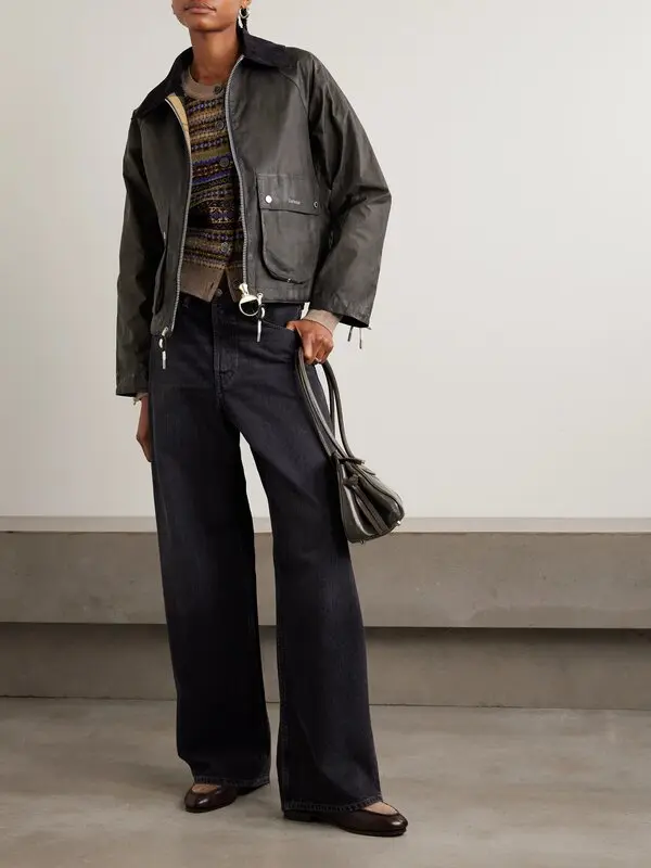 Barbour Marron Leather And Corduroy-trimmed Waxed-cotton Jacket - Gray