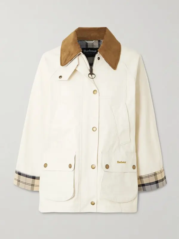 Barbour Modern Beadnell Waxed-cotton Jacket With Corduroy Collar - Neutrals