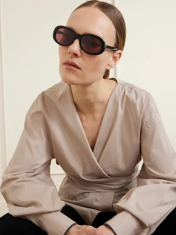 Brunello Cucinelli Claire Oval Frame Sunglasses With Monili Embellishment