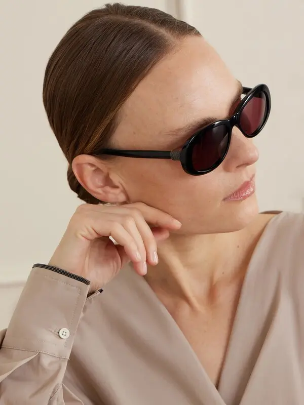 Brunello Cucinelli Claire Oval Frame Sunglasses With Monili Embellishment