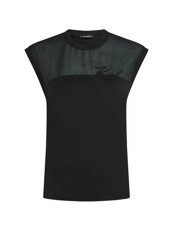 Karl Lagerfeld Signature Organza Tank Top - Black