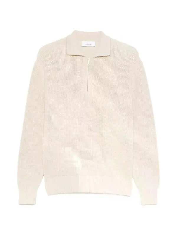LARDINI Rib Knit Half-zip Polo Sweater