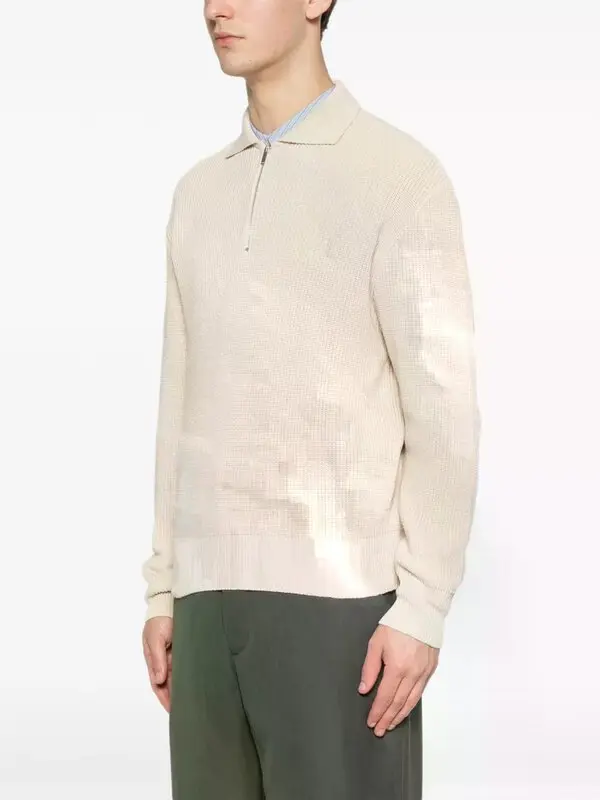 LARDINI Rib Knit Half-zip Polo Sweater