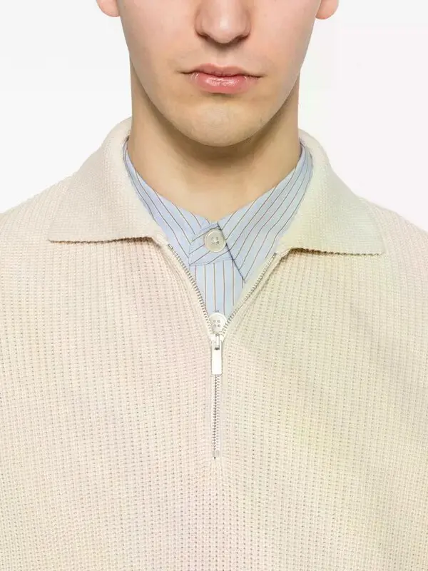 LARDINI Rib Knit Half-zip Polo Sweater
