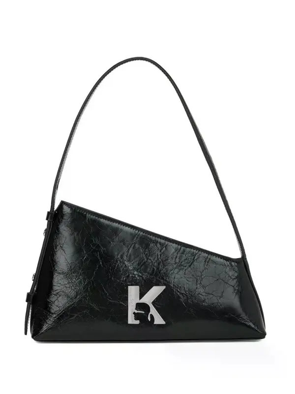 Karl Lagerfeld Leather Shoulder Bag With Logo Appliqu