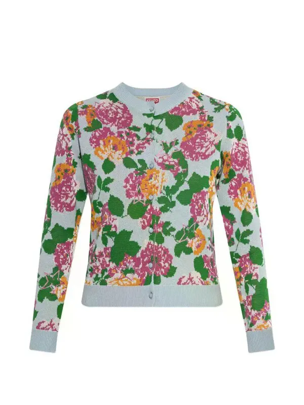Kenzo Floral-print Knitted Cardigan - Blue