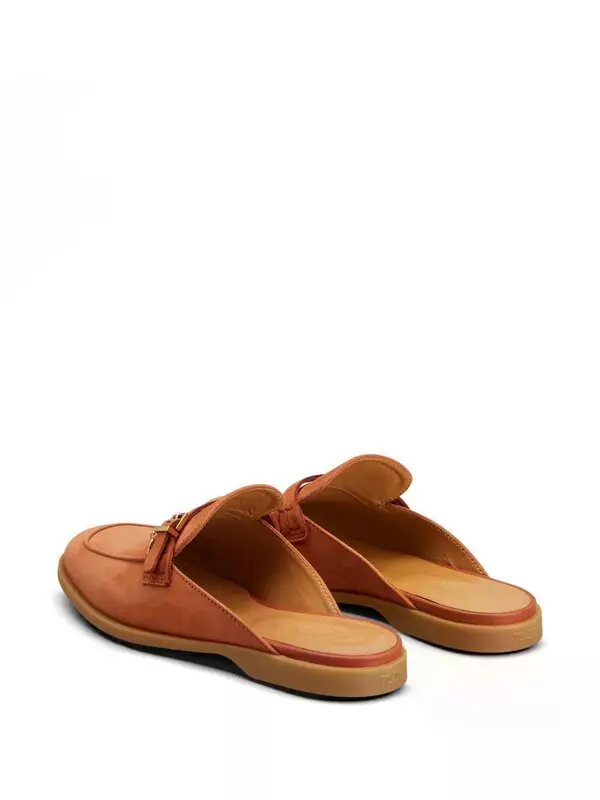 TOD'S Leather Mules With Decorative Buckle And Logo Charm - Brown