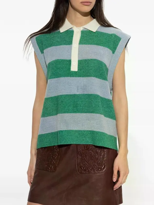 Munthe Bracha Striped Sleeveless Polo-collar Sweater