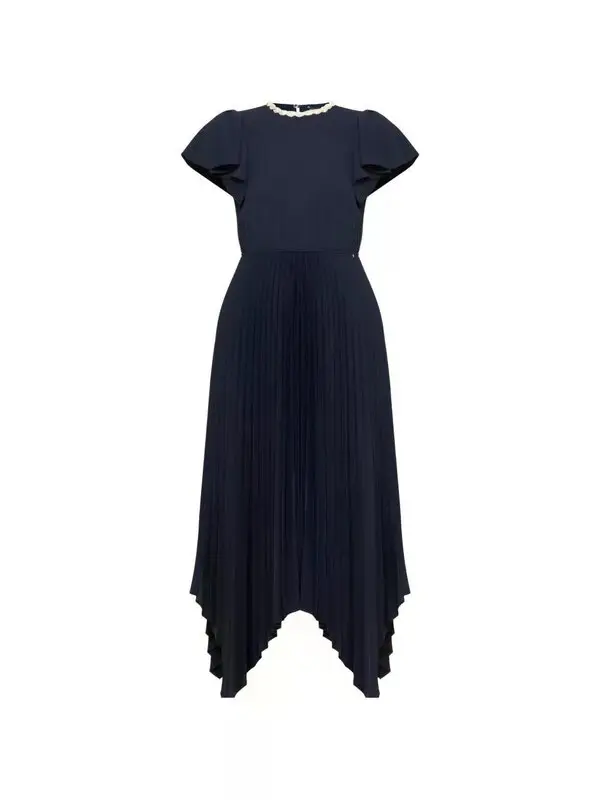 NISSA Crystal-embellished Pleated Asymmetrical Hem Dress