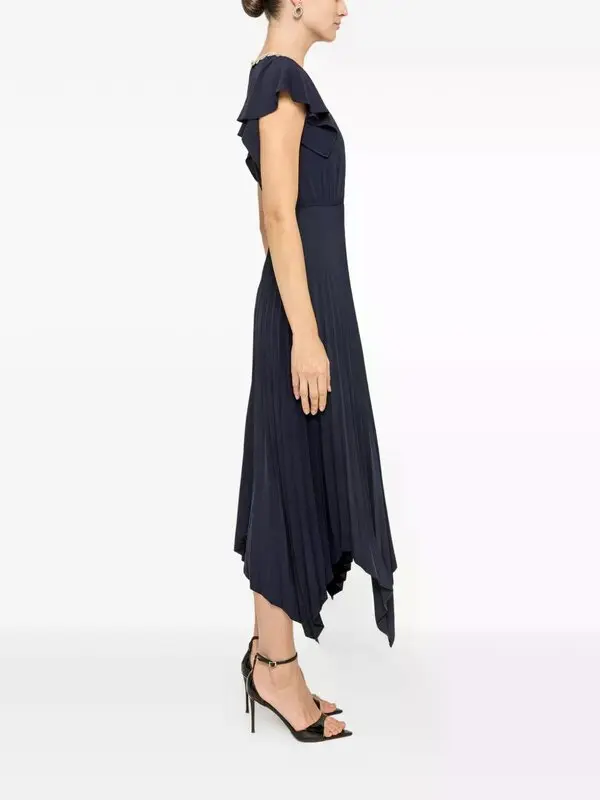 NISSA Crystal-embellished Pleated Asymmetrical Hem Dress