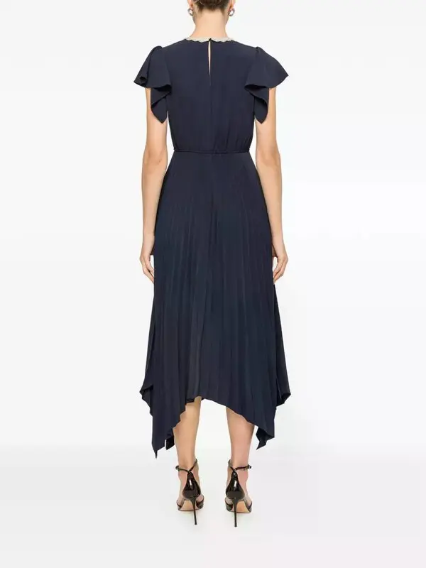 NISSA Crystal-embellished Pleated Asymmetrical Hem Dress