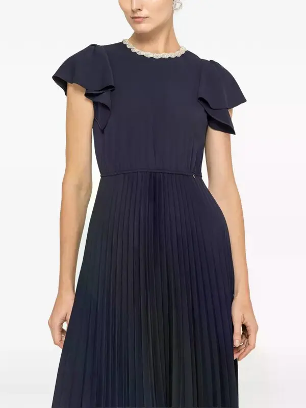 NISSA Crystal-embellished Pleated Asymmetrical Hem Dress
