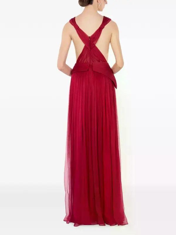 IMROSKA Iris V-neck Maxi Dress With Open Back And Slit Detail
