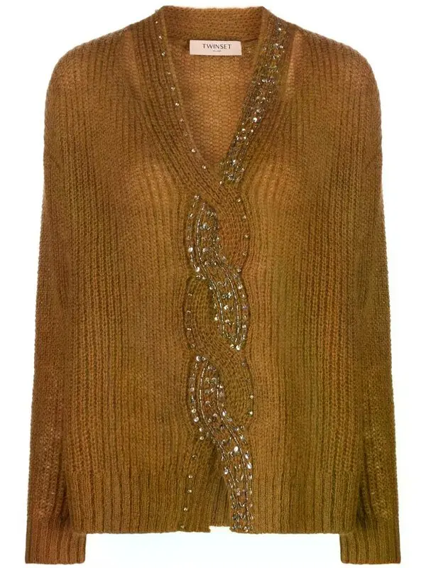 TWINSET Rhinestone-embellished Cut-out Jumper - Brown