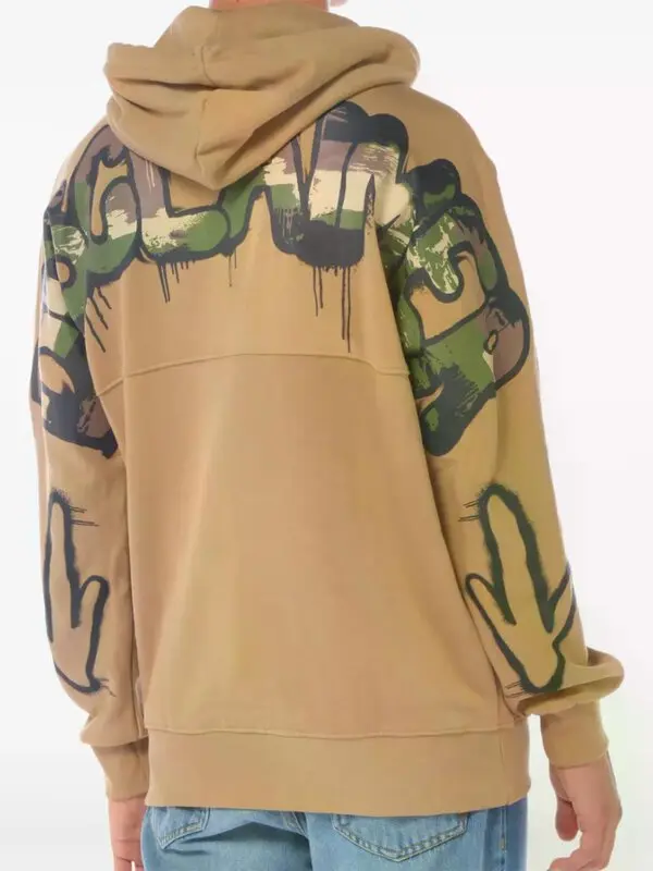 DISCLAIMER Graffiti Print Drawstring Hoodie - Brown