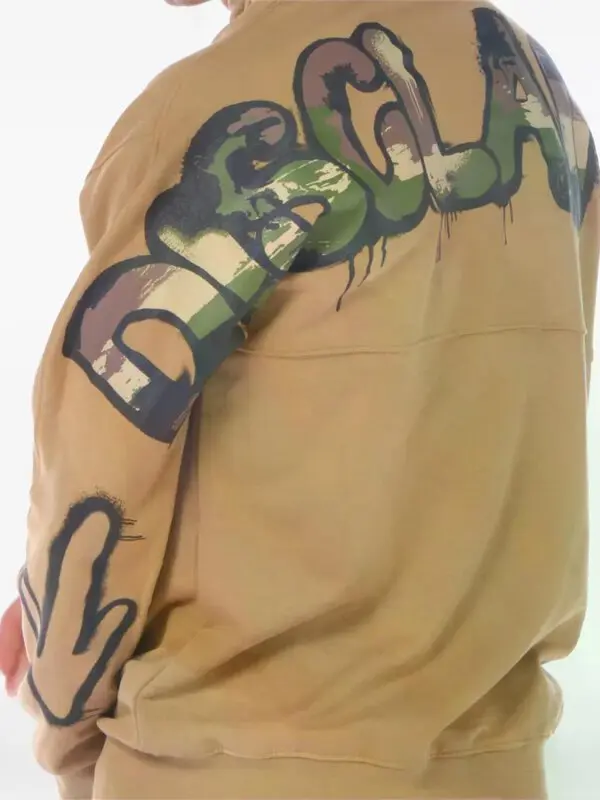 DISCLAIMER Graffiti Print Drawstring Hoodie - Brown