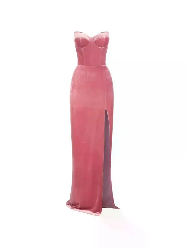 IMROSKA Strapless Velvet Maxi Dress With Side Slit