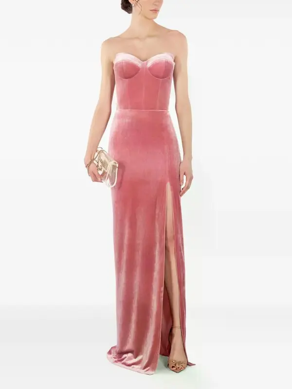 IMROSKA Strapless Velvet Maxi Dress With Side Slit