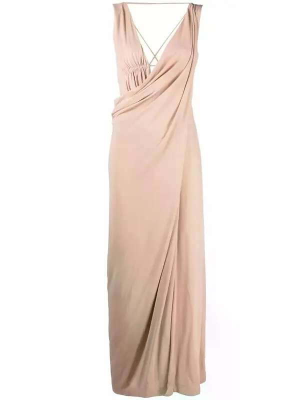 Alberta Ferretti Draped Crossover Detail Maxi Dress - Neutrals