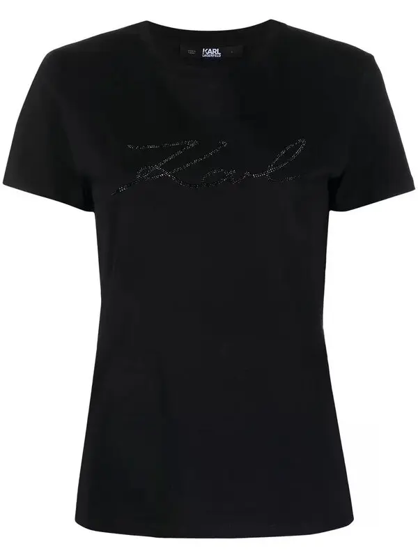 Karl Lagerfeld Karligraphy Crystal Cotton T-shirt - Black