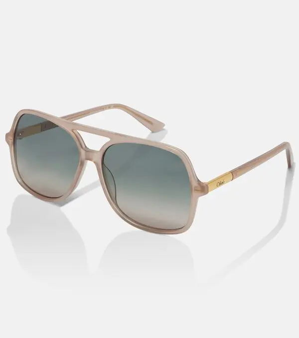 Chloé Oversized Aviator Sunglasses With Pink Lenses - Beige