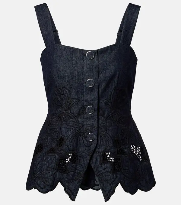 Veronica Beard Mirielle Cotton Chambray Top - Blue