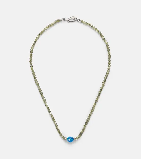 Ileana Makri 9kt White Gold And Sterling Silver Beaded Necklace With Garnets And Diamonds - Green