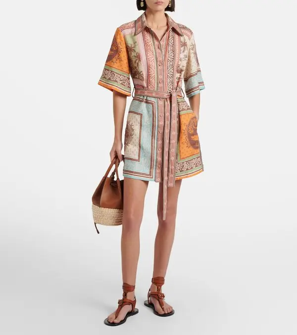 ALEMAIS Alberta Printed Linen Shirt Dress