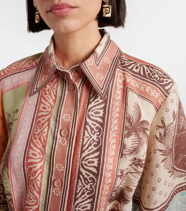 ALEMAIS Alberta Printed Linen Shirt Dress