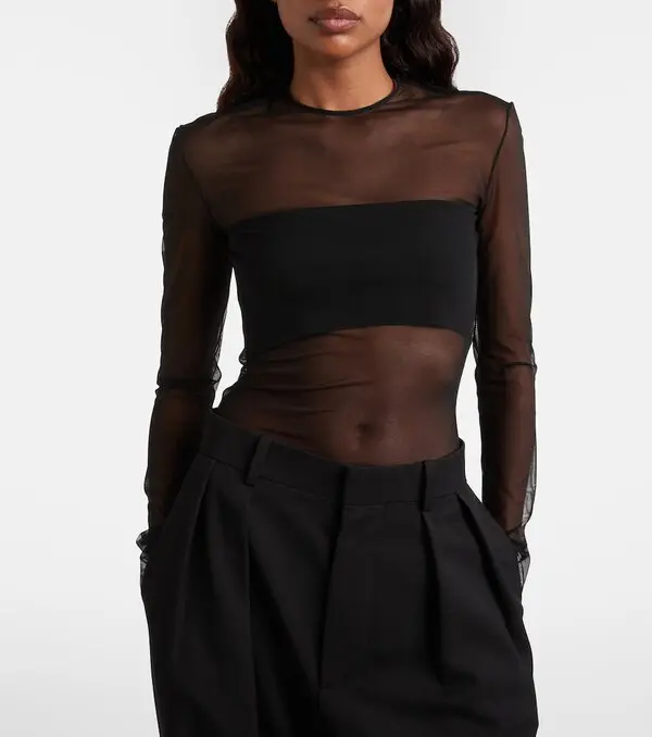 NENSI DOJAKA Sheer Long-sleeve Bodysuit
