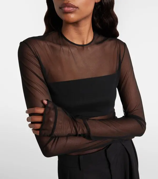 NENSI DOJAKA Sheer Long-sleeve Bodysuit