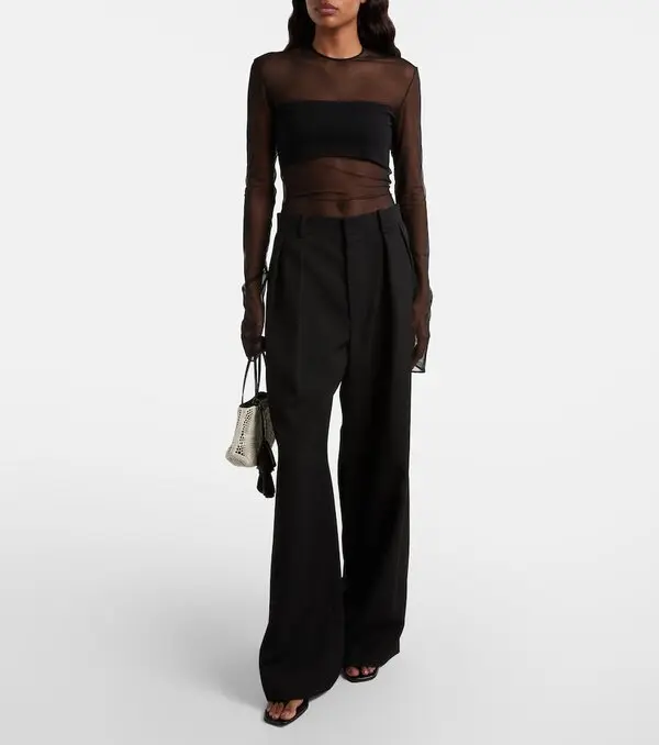 NENSI DOJAKA Sheer Long-sleeve Bodysuit