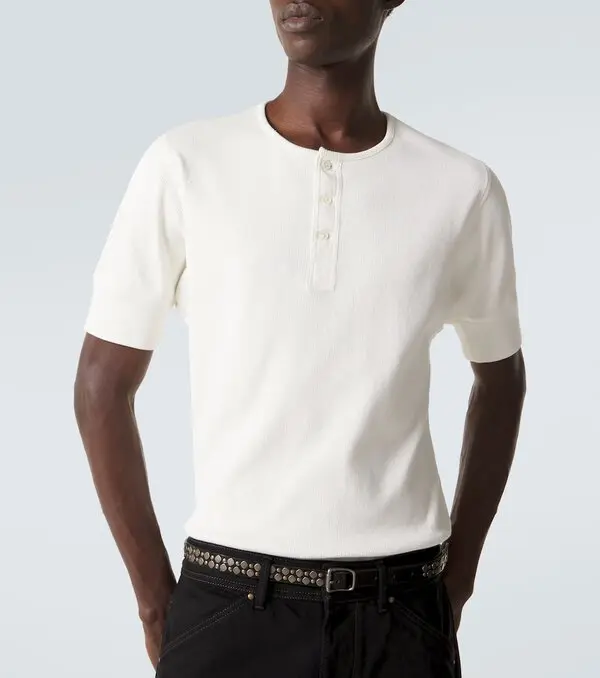 LEMAIRE Cotton And Linen Jersey Henley Shirt - White