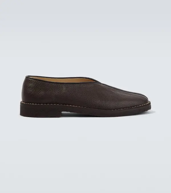 LEMAIRE Piped Leather Slip-on Shoes - Brown