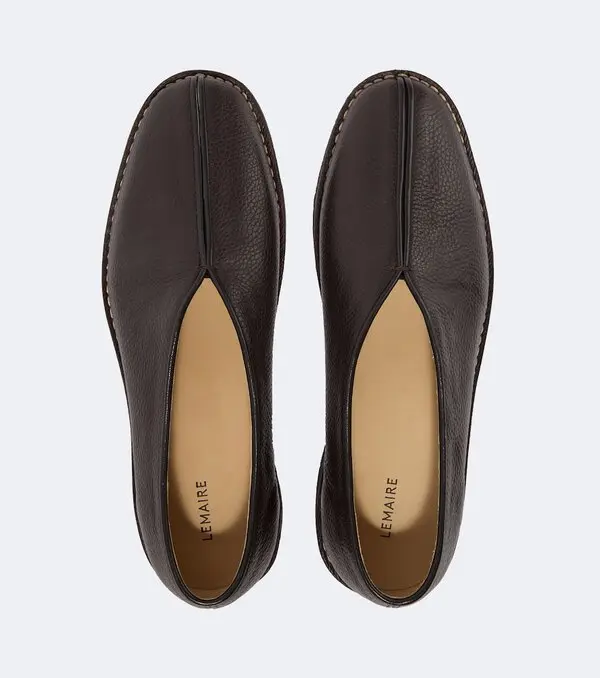 LEMAIRE Piped Leather Slip-on Shoes - Brown
