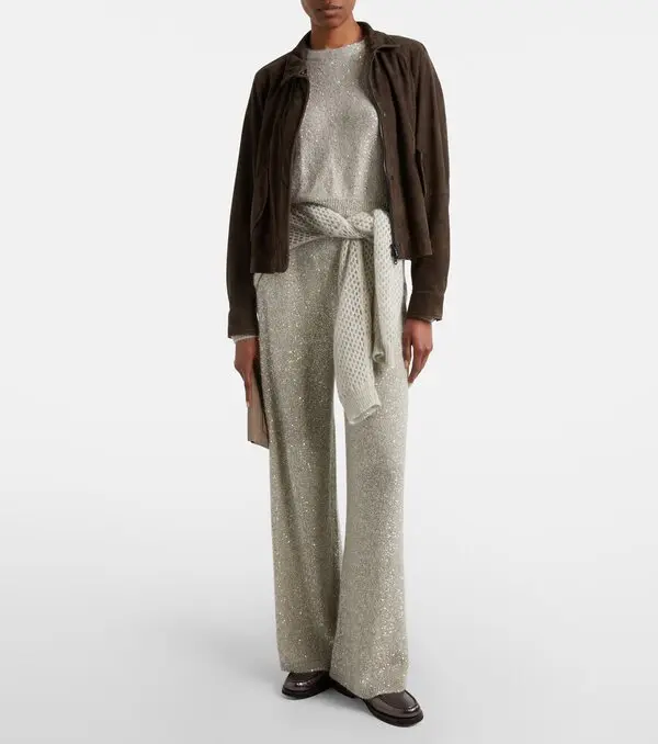 Brunello Cucinelli Sequined Wide-leg Trousers